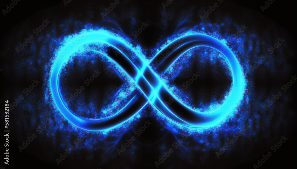 blue infinity forever endless symbol sign with black background ...