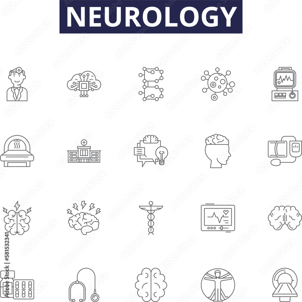 Neurology line vector icons and signs. Synapses, Neurotransmitters ...