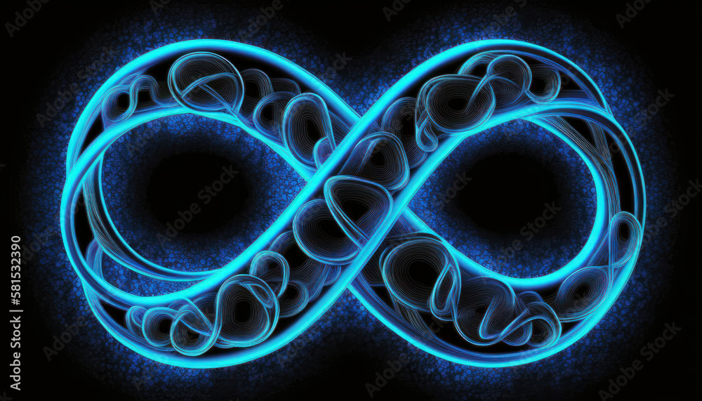 blue infinity forever endless symbol sign with black background ...