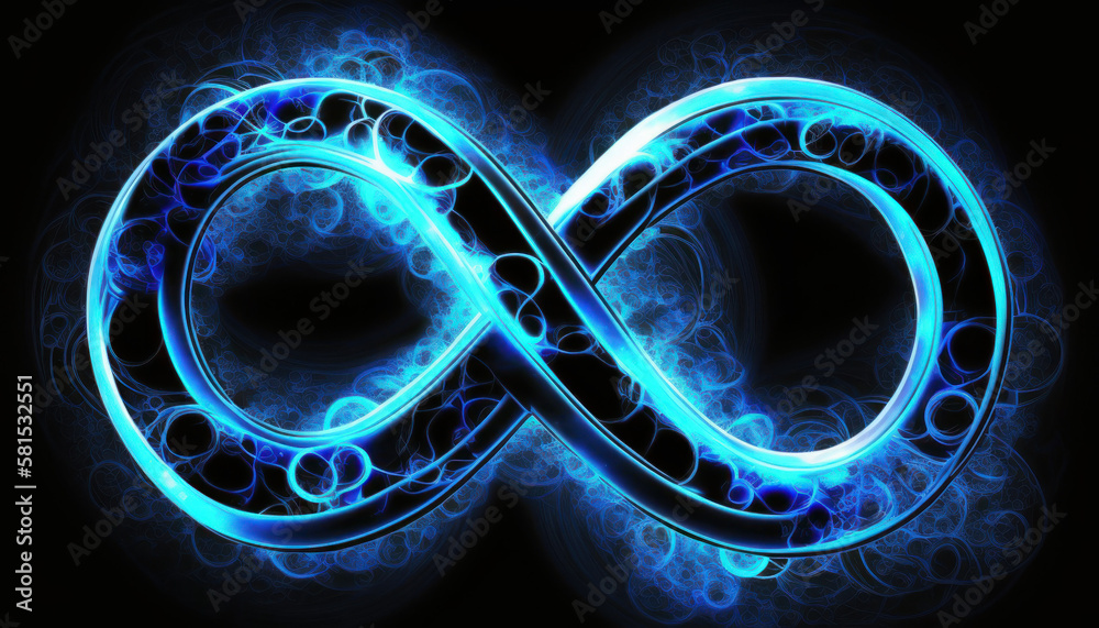 blue infinity forever endless symbol sign with black background ...