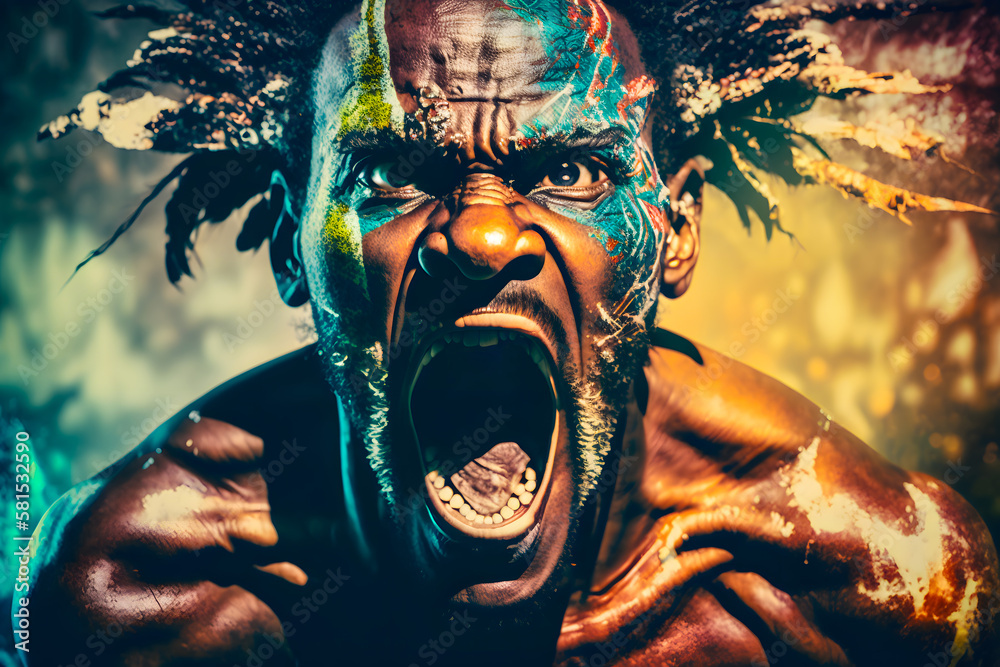 African American male screaming with a menacing look, opening his mouth ...