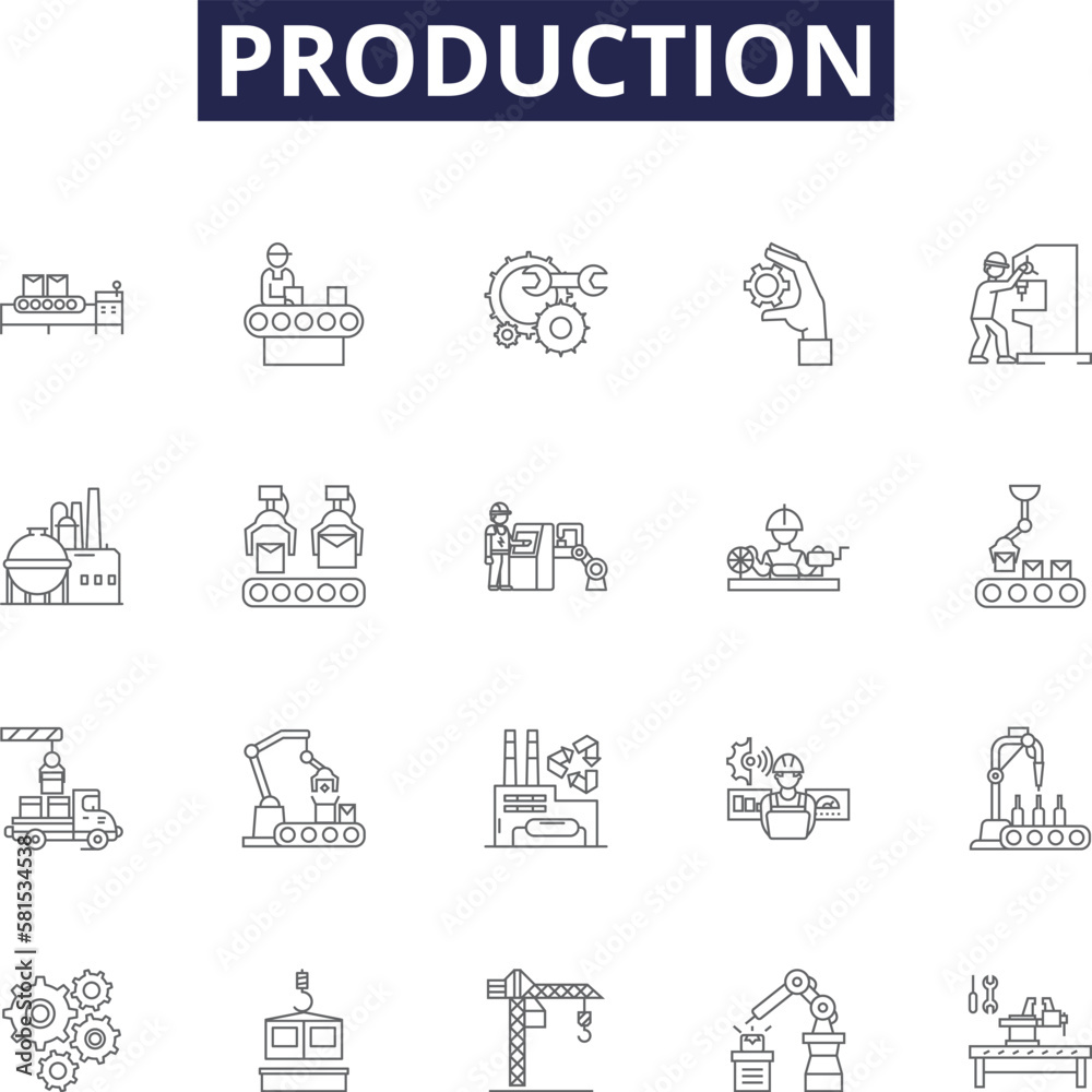 Production line vector icons and signs. , Processing, , Output ...