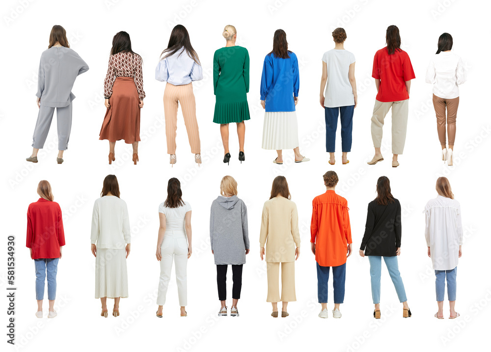 Collection " Back view Girl". Rear view people set. Business woman from ...