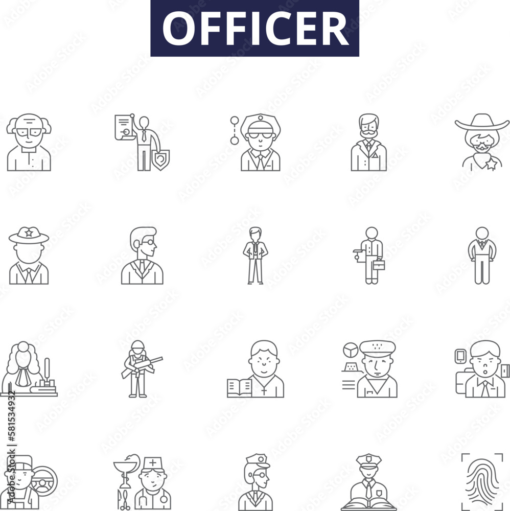 Officer line vector icons and signs. constable, sergeant, lieutenant ...
