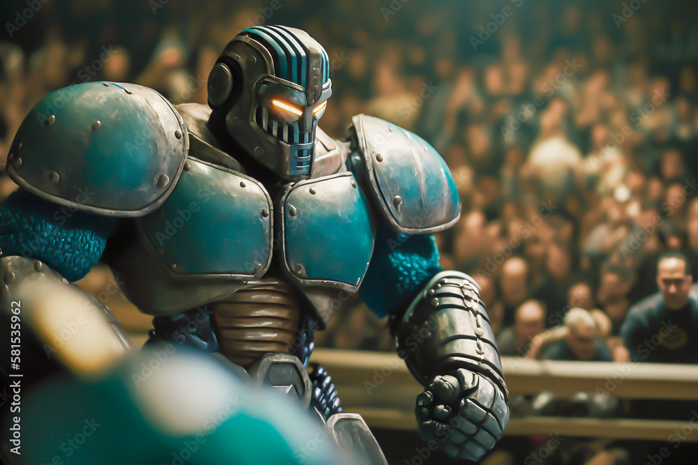 Scene with a robots fighting in a competition, championship, concept ...
