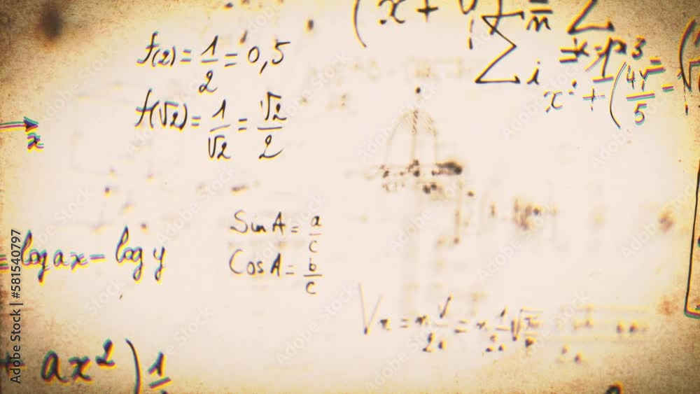 Maths Equations And Diagrams On Vintage Paper/ 4k animation of an ...