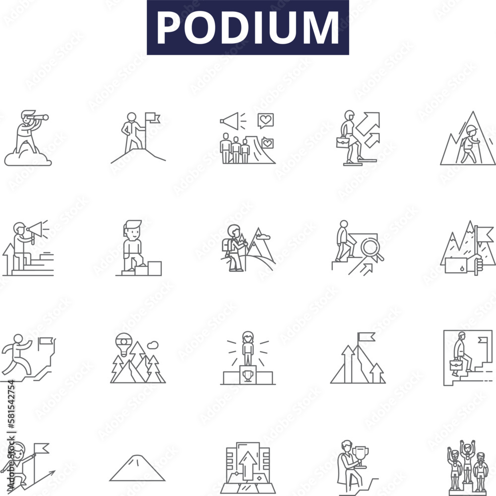Podium line vector icons and signs. lectern, dais, tower, stand ...