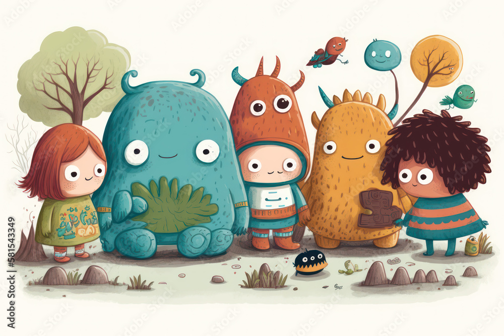 Generative AI illustration of lovely children playing and interacting ...