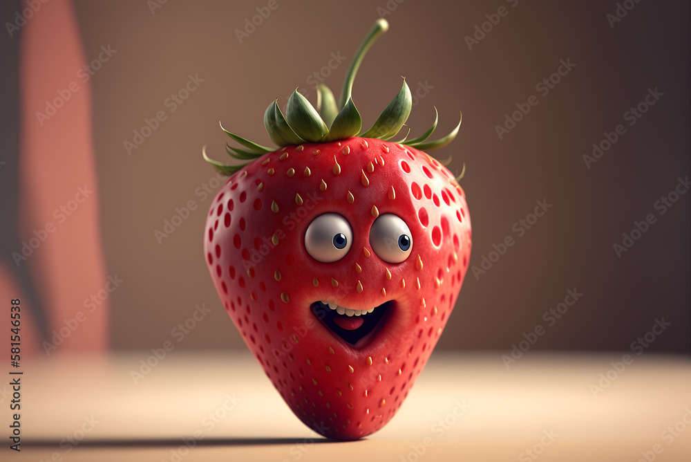 Cartoon happy strawberry with open mouth and pearly teeth and big eyes ...