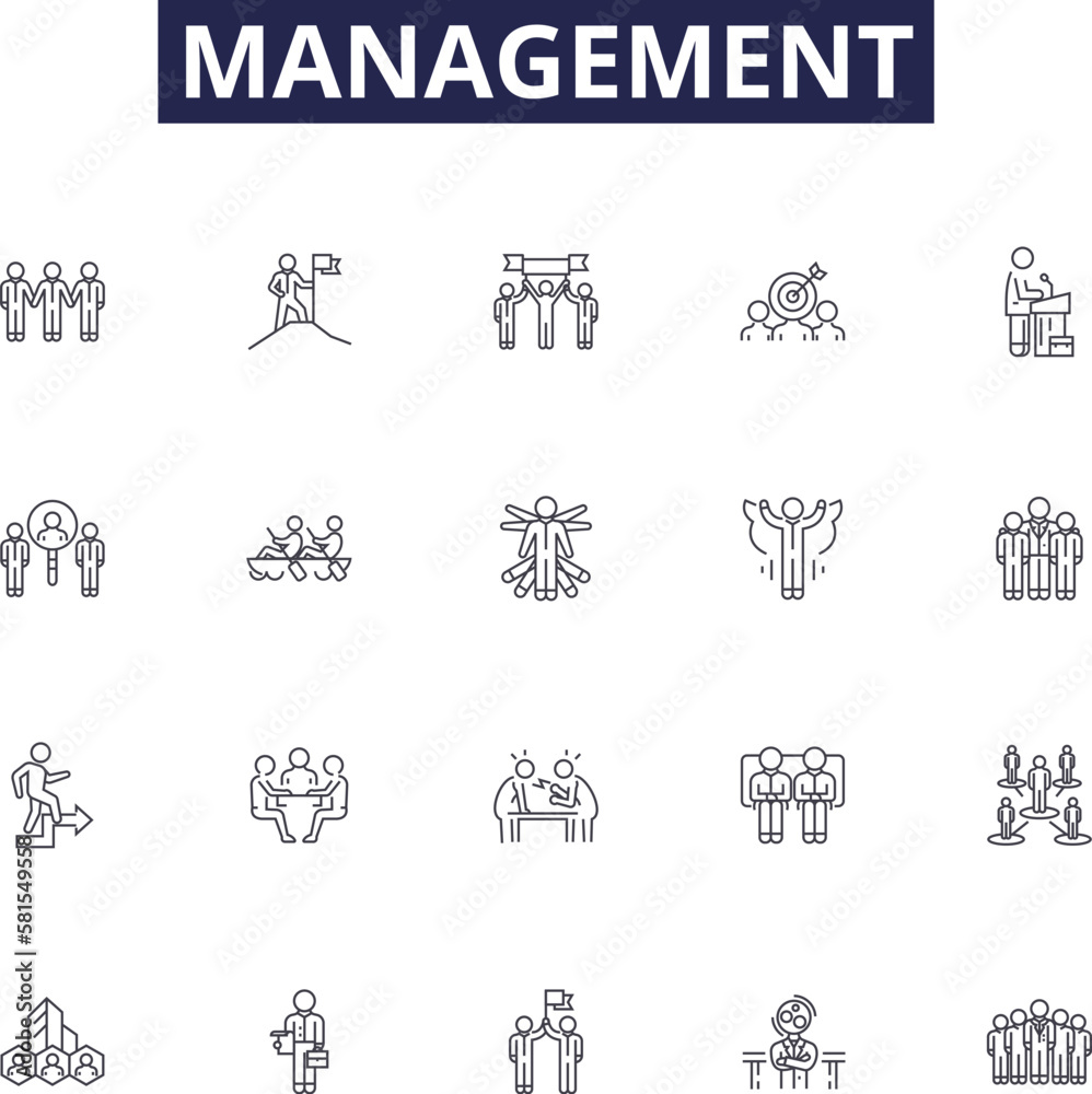 Management line vector icons and signs. Direct, Organize, Plan ...