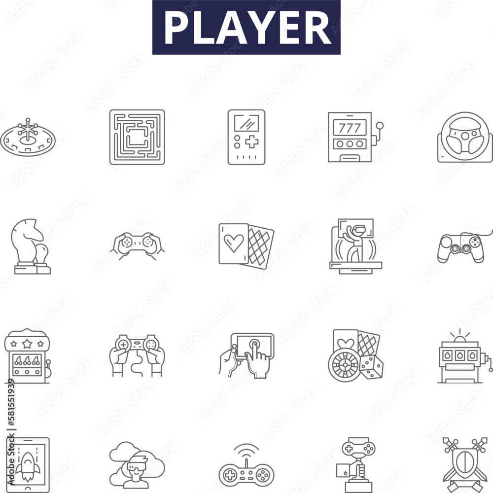 Player line vector icons and signs. Athlete, Gamer, Competitor ...