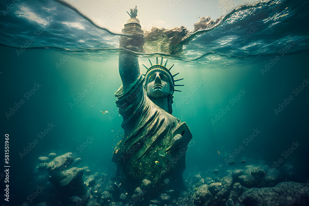 The Statue of Liberty is under water after the sea level has risen ...
