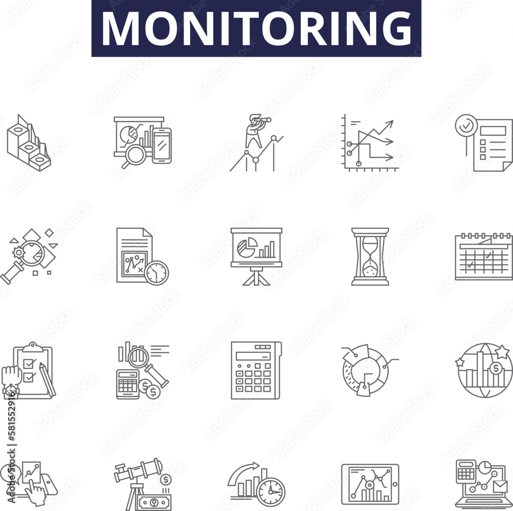 Monitoring line vector icons and signs. Observation, Tracking, Scrutiny ...