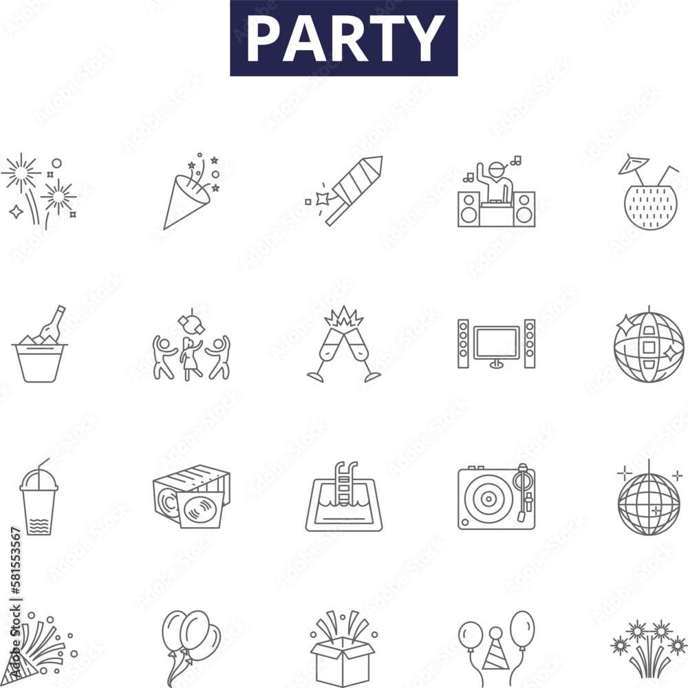 Party line vector icons and signs. Fun, Outing, Socialize, Feast ...