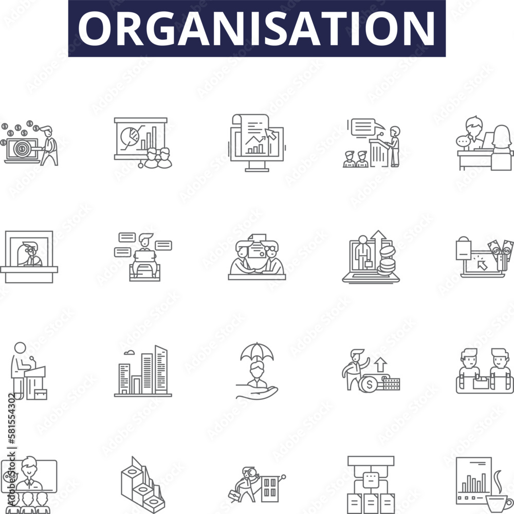 Organisation line vector icons and signs. Structure, Order, Group, Plan ...