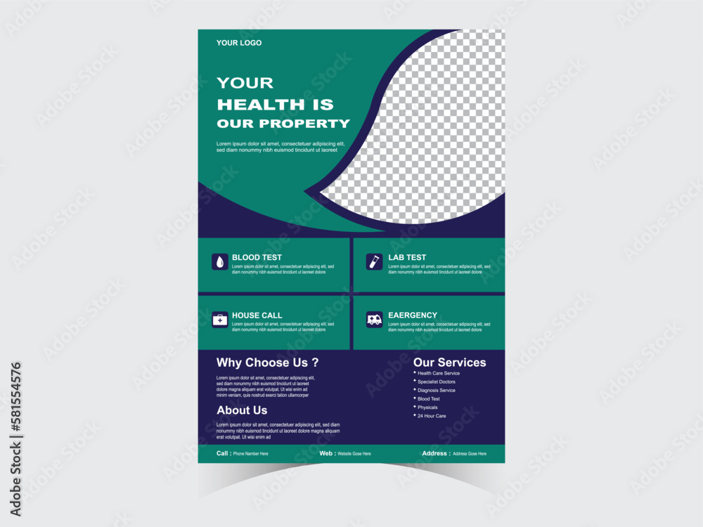 Medical Health Care Flyer Template Design Layout Background Two Colors ...