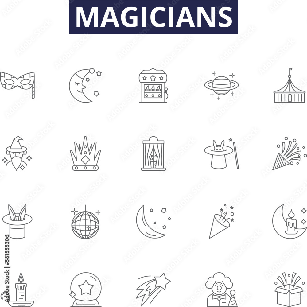 Magicians line vector icons and signs. Sorcerer, Illusionist, Wizard ...