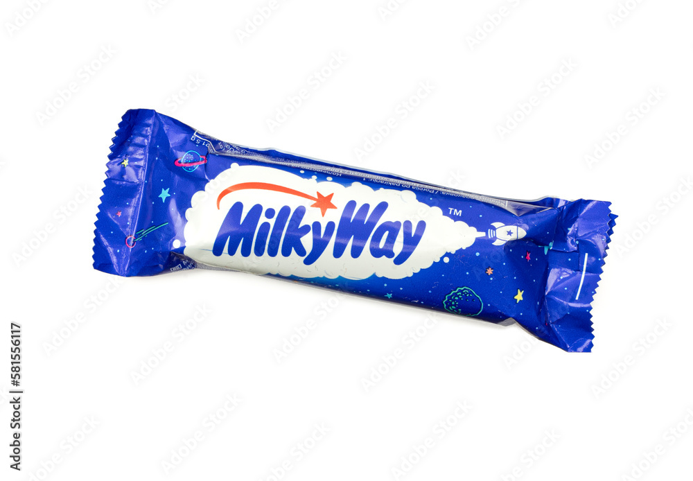Milky Way chocolate bar packaging isolated on white background Stock ...