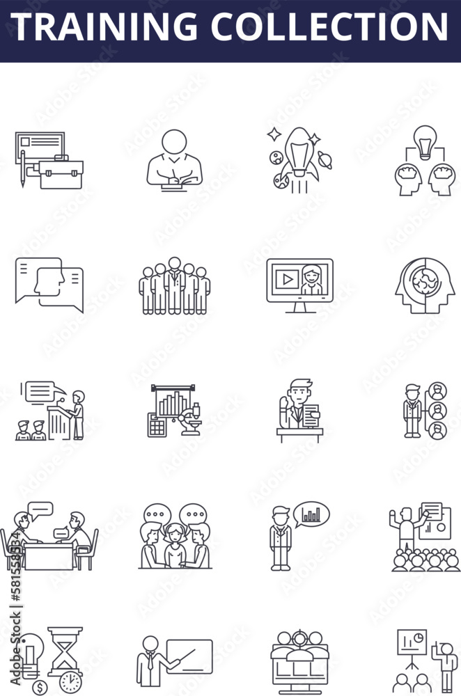 Training collection line vector icons and signs. Courses, Sessions ...
