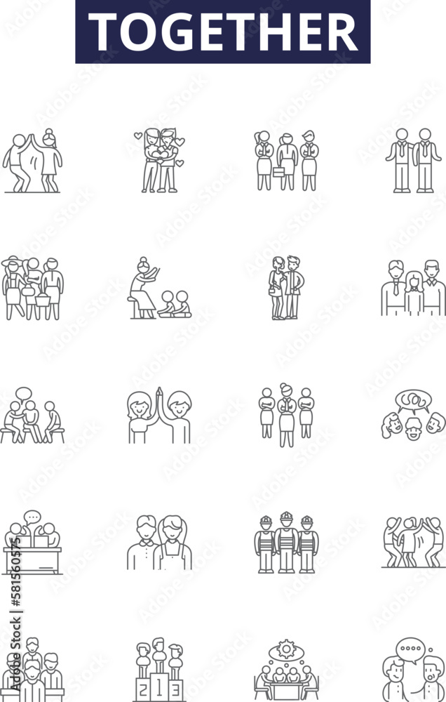 Together line vector icons and signs. Unison, Harmonious, Unified ...