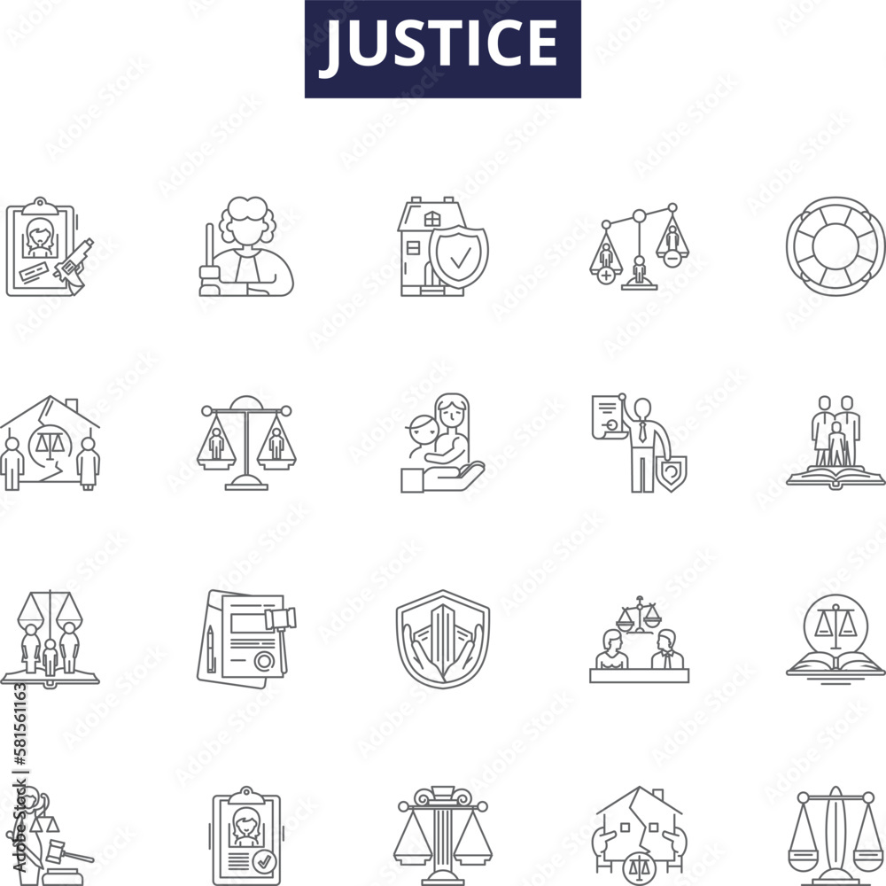 Justice line vector icons and signs. Equity, Fairness, Righteousness ...