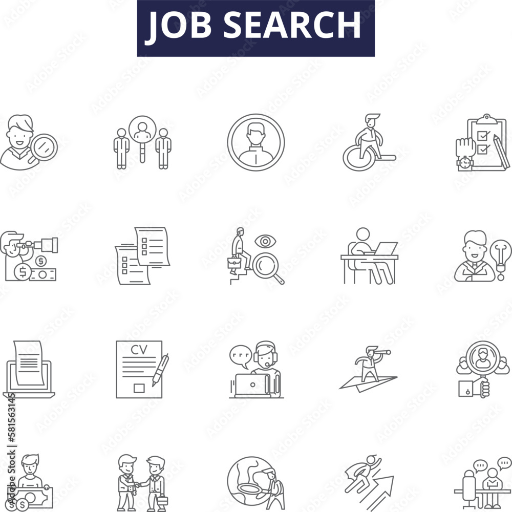 Job search line vector icons and signs. Search, Seek, Employment, Hunt ...