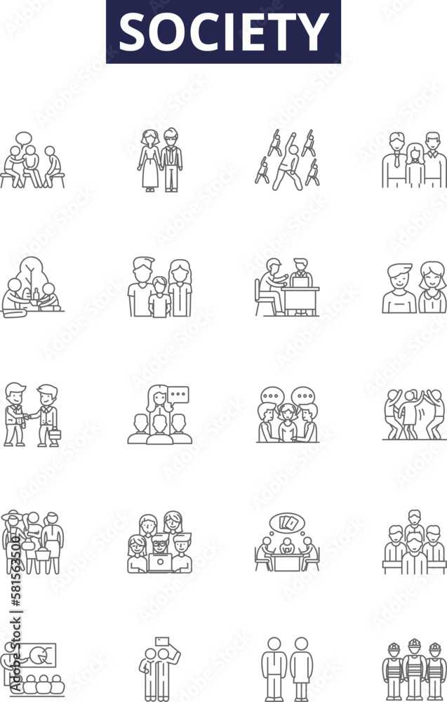 Society line vector icons and signs. community, people, norms ...
