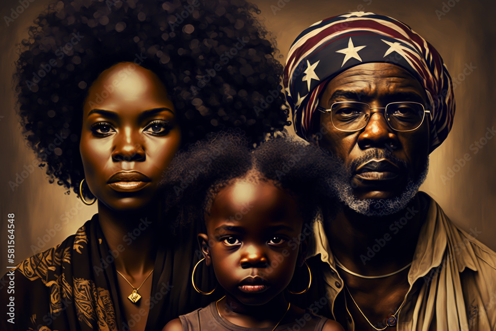Afro-american family portrait. Family of american patreots. Father ...