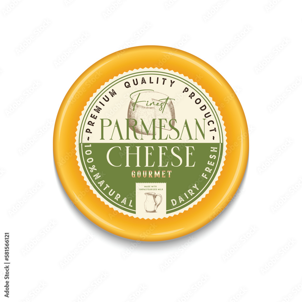 Parmesan Cheese vintage round label and packaging design template ...