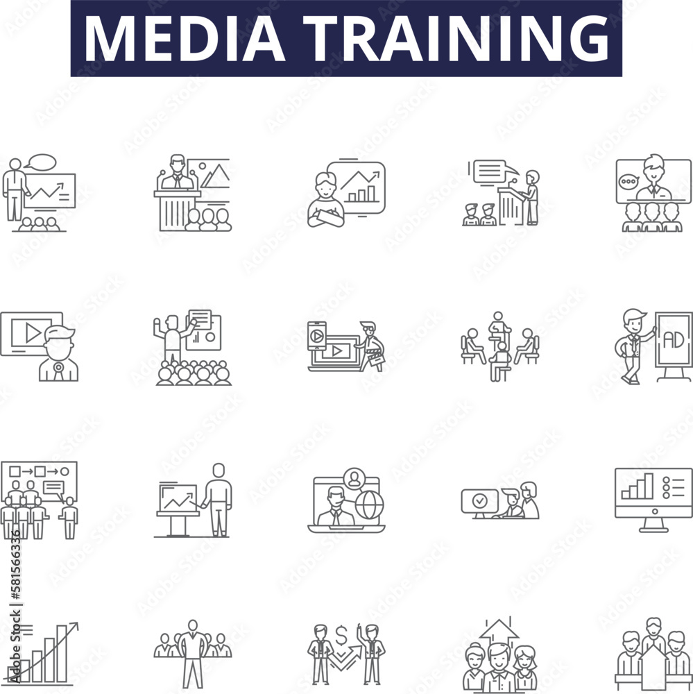 Media training line vector icons and signs. training, communication ...