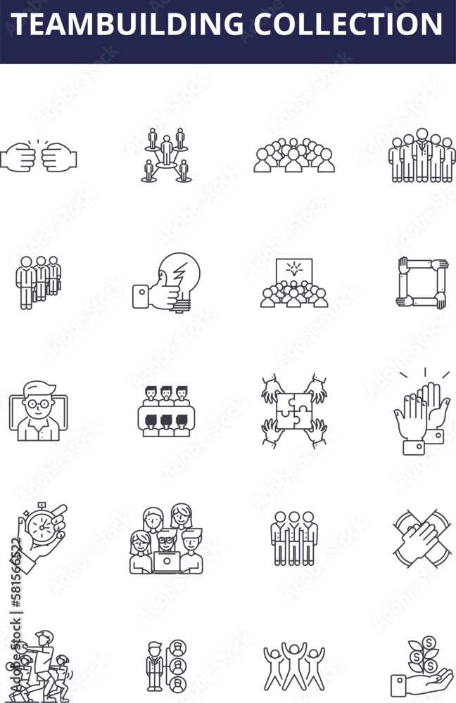 Teambuilding collection line vector icons and signs. Cooperative ...