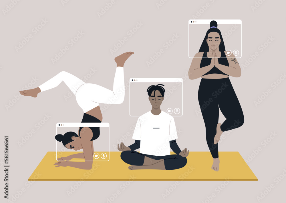 a group of individuals participating in a yoga vinyasa online workshop ...