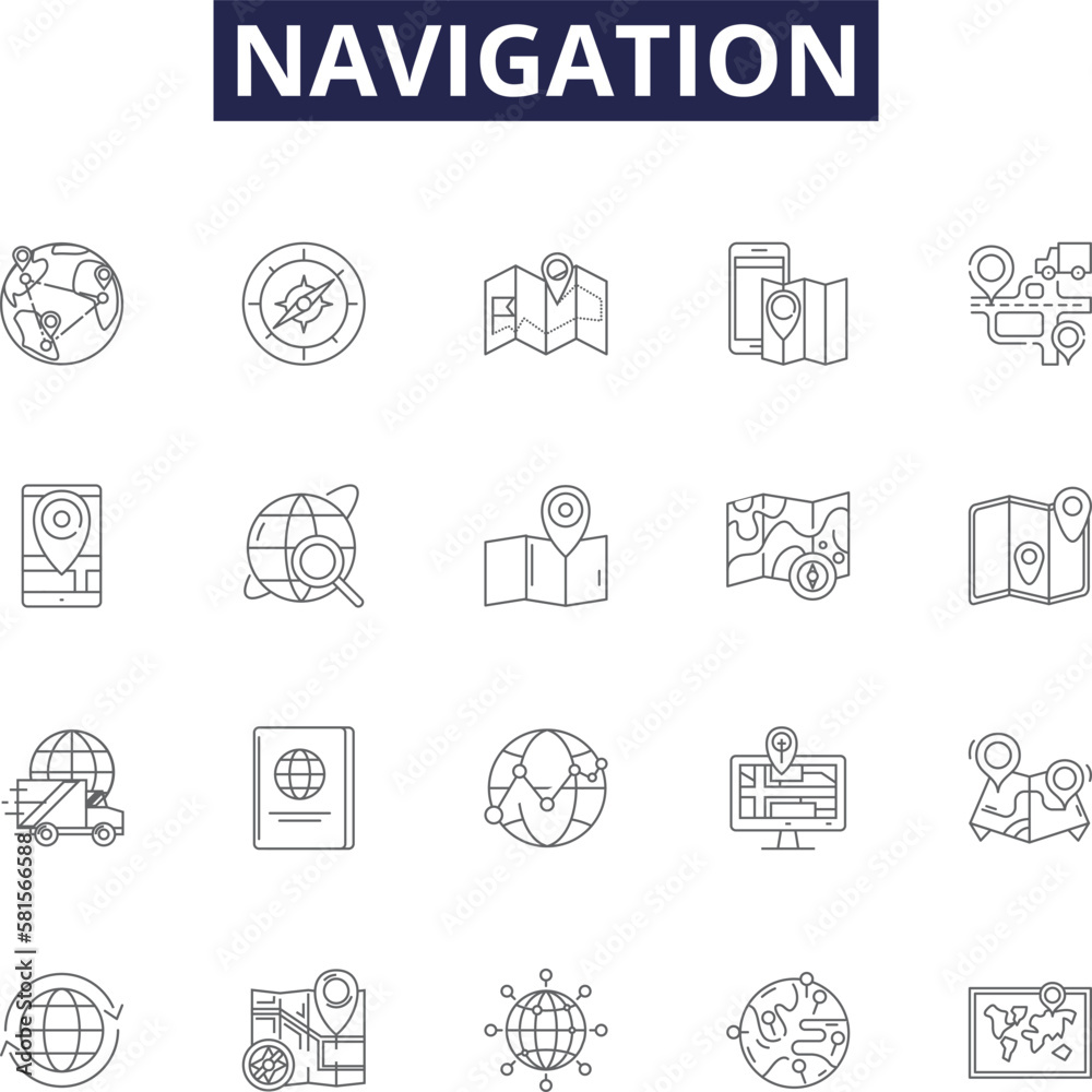 Navigation line vector icons and signs. Guiding, Steering, Course ...
