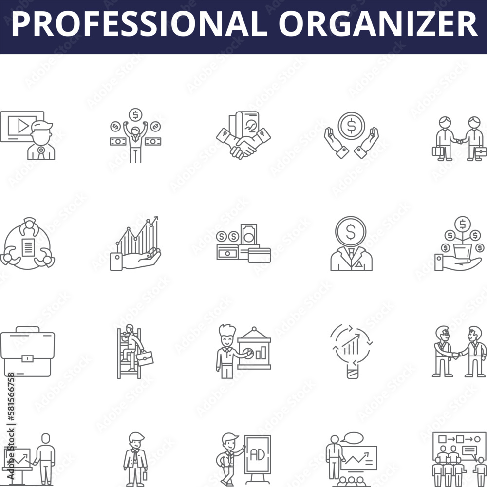 Professional organizer line vector icons and signs. organizer ...