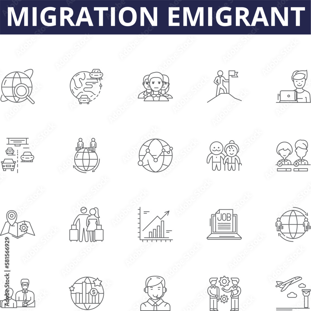 Migration emigrant line vector icons and signs. Migration, Immigrate ...