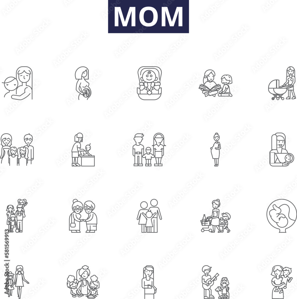 Mom line vector icons and signs. Parent, Caretaker, Guardian, Matriarch ...