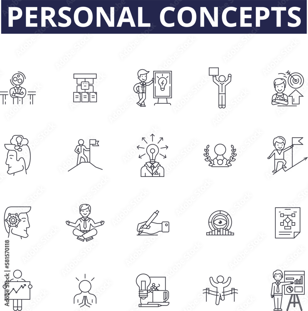Personal concepts line vector icons and signs. Identity, Beliefs ...
