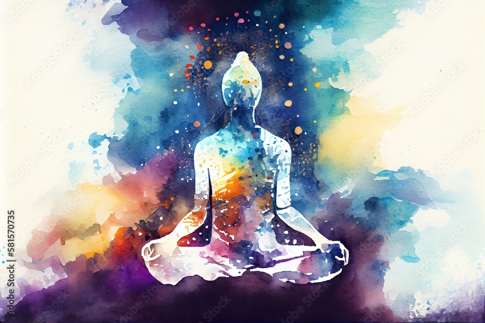 Watercolor Illustration of a Concept Of Meditation And Spiritual ...