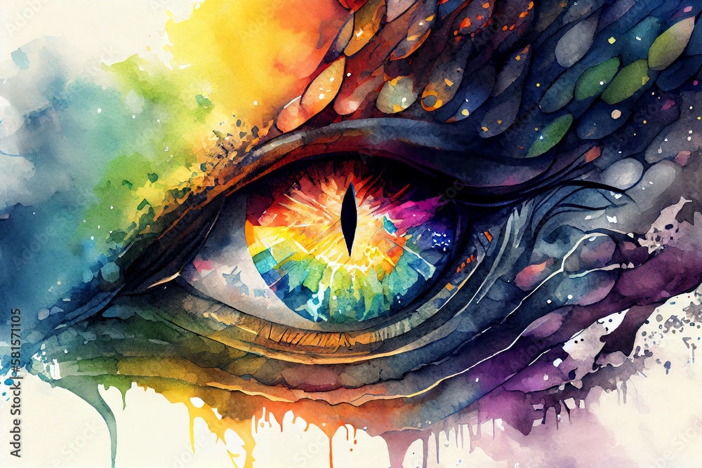 Watercolor Illustration of a Eye Of The Dragon. Dragon Eye Ball ...