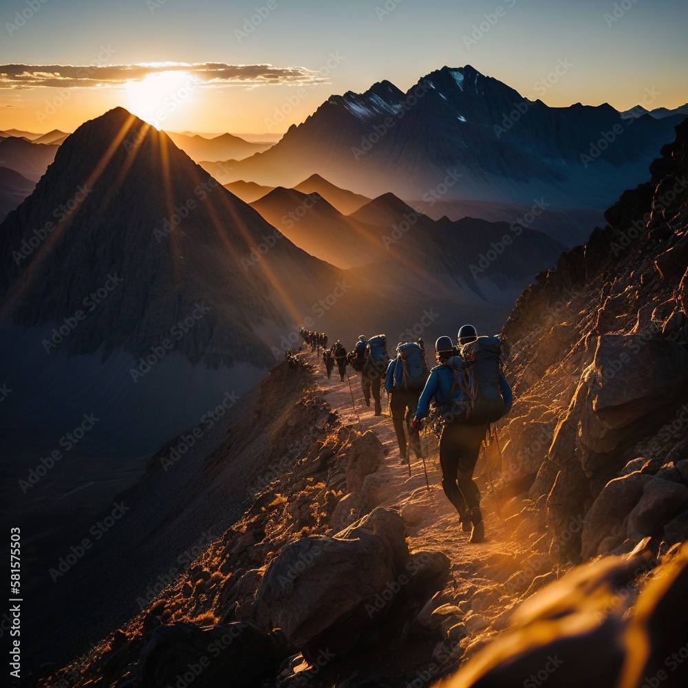 Teamwork and Adventure: Group of People Hiking Together in the ...