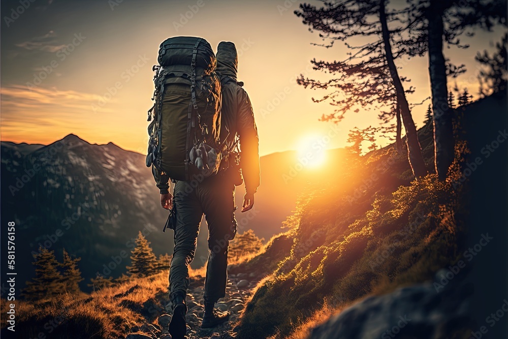 Conquering the Peaks: Inspiring Photo of a Hiker Pushing Through the ...