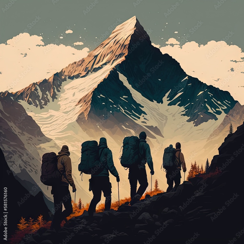 Teamwork and Adventure: Group of People Hiking Together in the ...