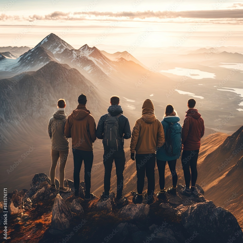 Teamwork and Adventure: Group of People Hiking Together in the ...