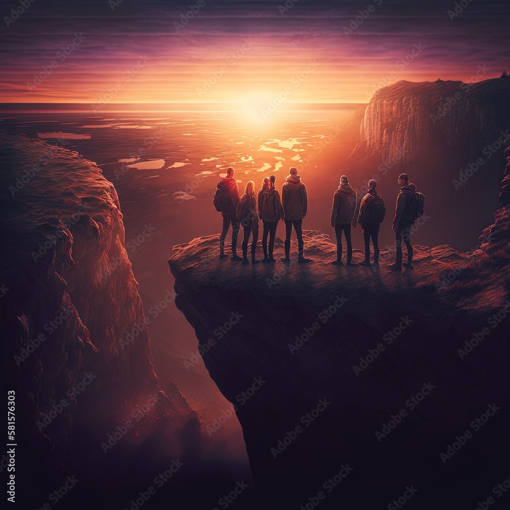 Teamwork and Adventure: Group of People Hiking Together in the ...