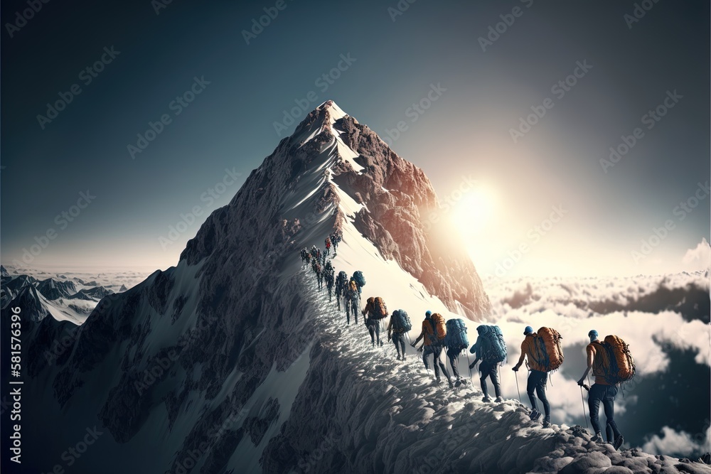 Teamwork and Adventure: Group of People Hiking Together in the ...