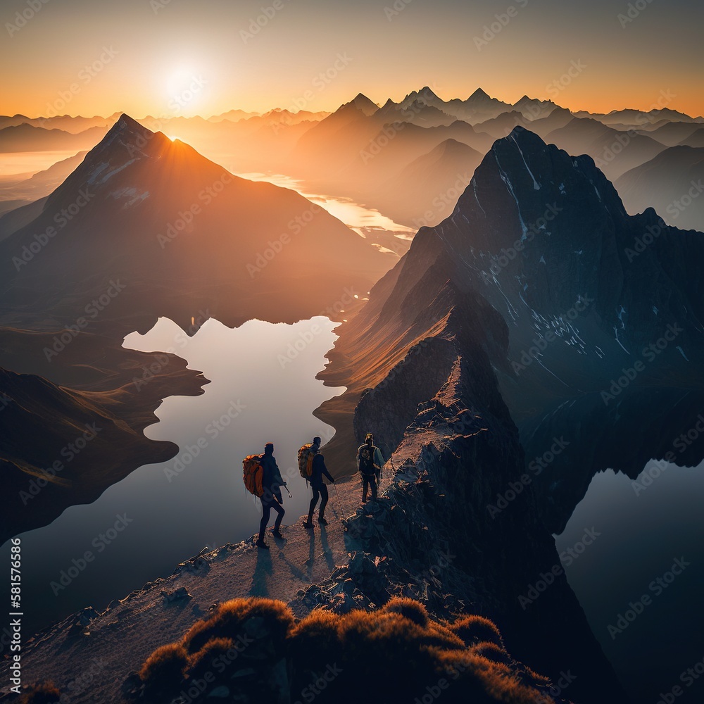 Teamwork and Adventure: Group of People Hiking Together in the ...