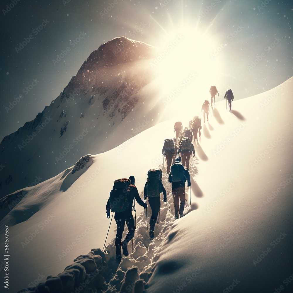 Teamwork and Adventure: Group of People Hiking Together in the ...