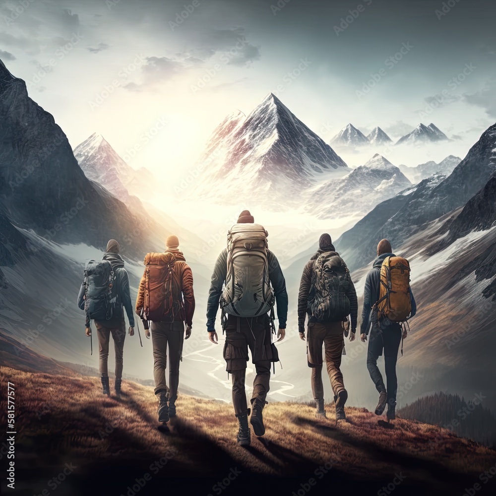 Teamwork and Adventure: Group of People Hiking Together in the ...