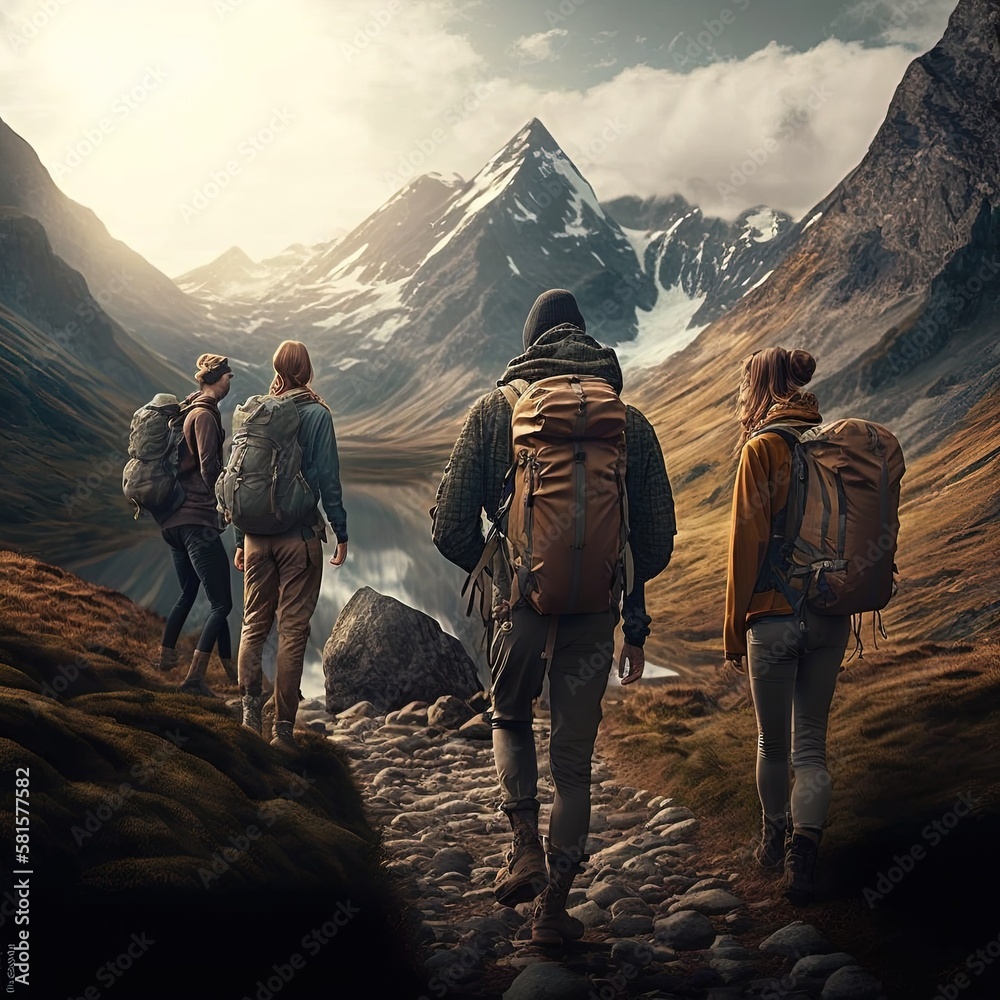 Teamwork and Adventure: Group of People Hiking Together in the ...