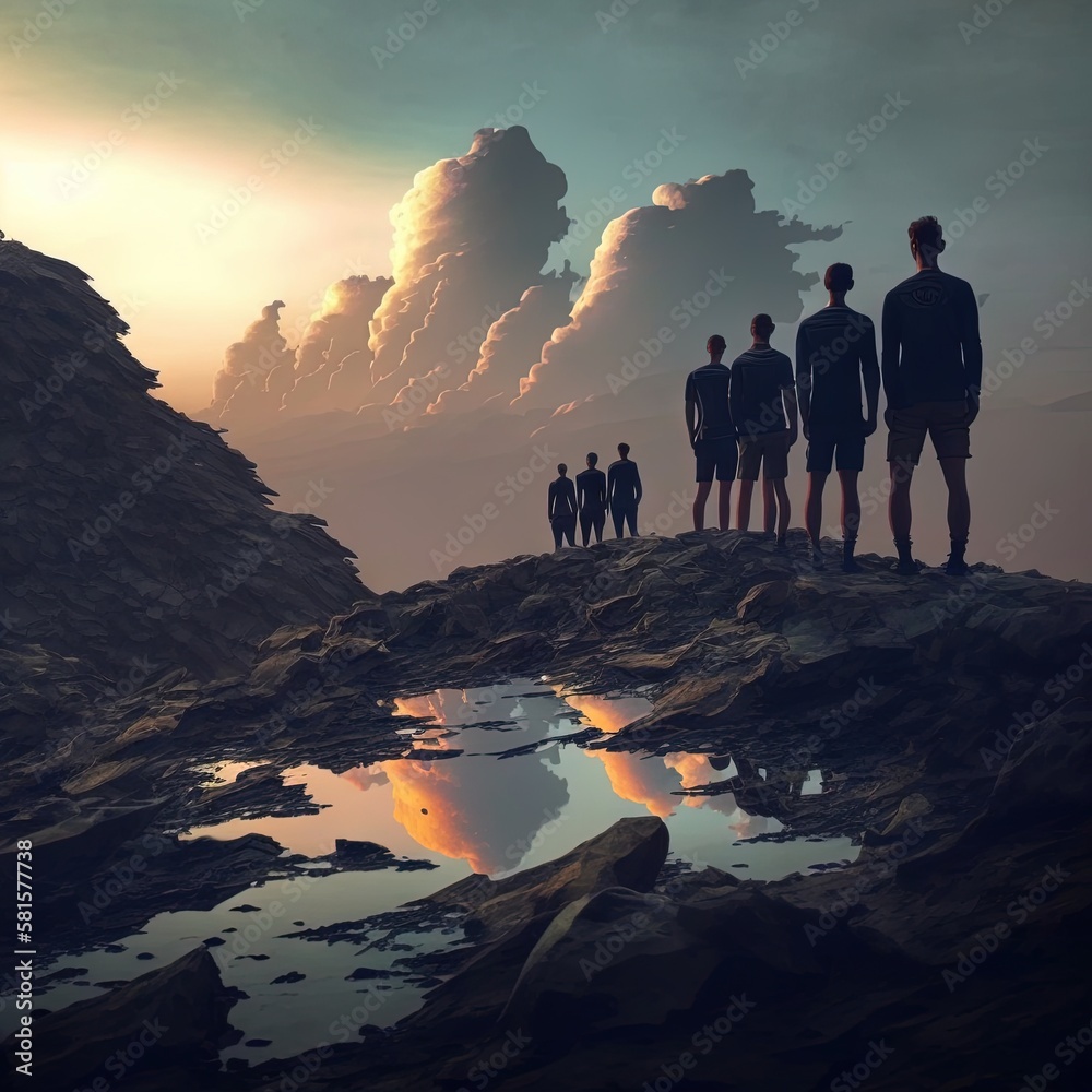 Teamwork and Adventure: Group of People Hiking Together in the ...